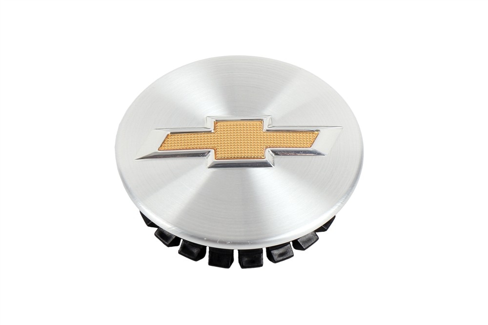 GM Genuine Parts Button Style Center Cap in Brushed Aluminum with Gold ...